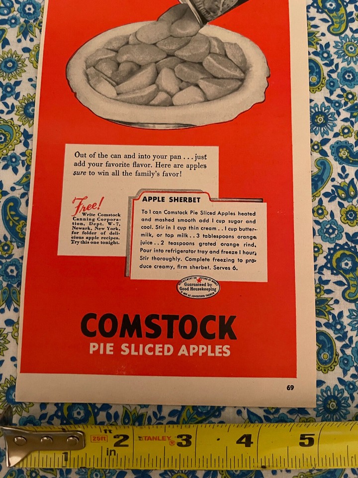 Vintage 1948 Comstock Pie Sliced Apples Print Ad “Pour A Pie” | eBay