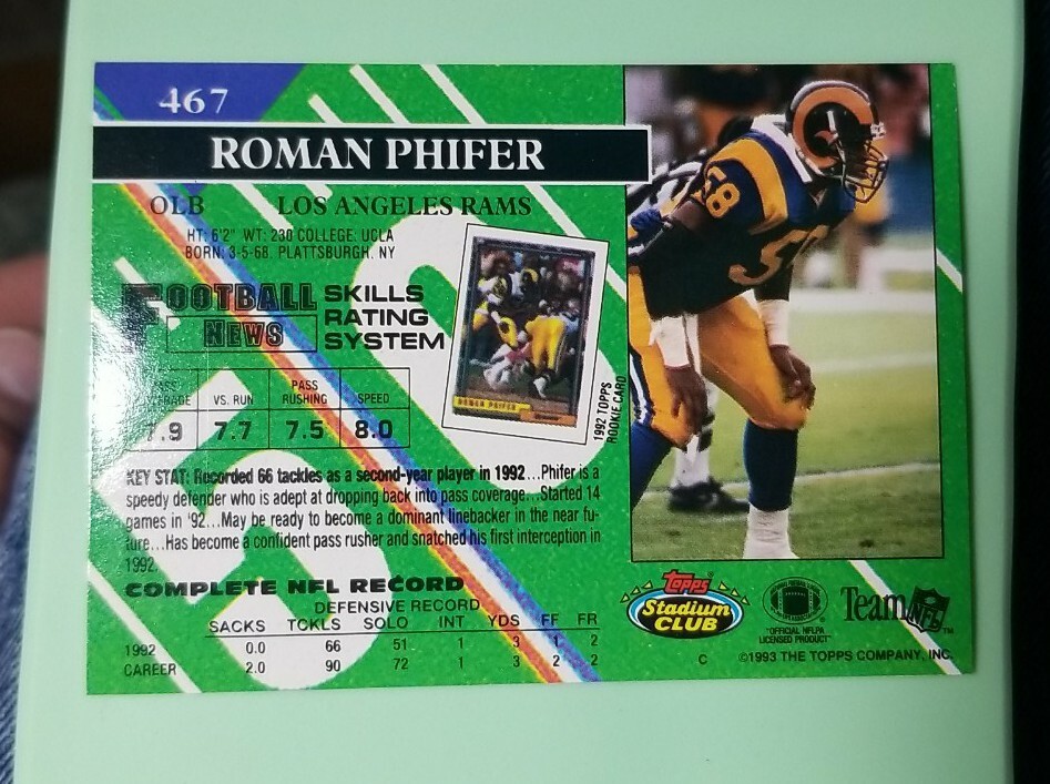 1993 Stadium Club Football Card #467 Roman Phifer - Los Angeles Rams | eBay