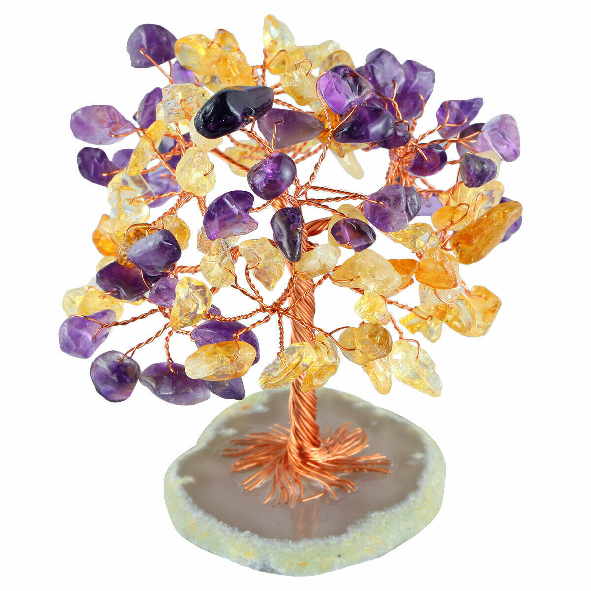 Natural Crystal Tree Copper Money Tree with Agate Slice Base for Luck ...
