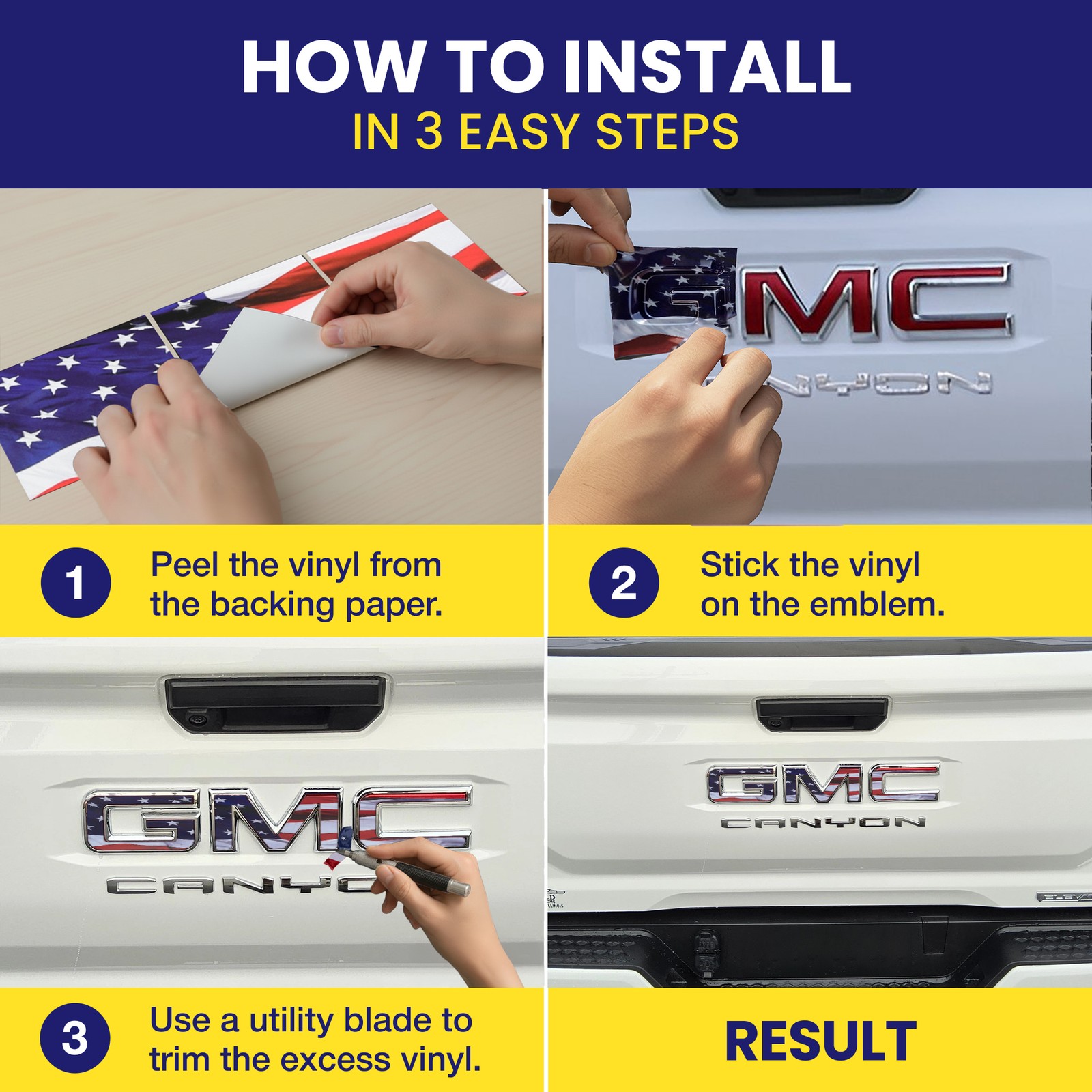 GMC Canyon American Flag Tailgate GMC Emblem Overlay Decals 2019-2026 ...