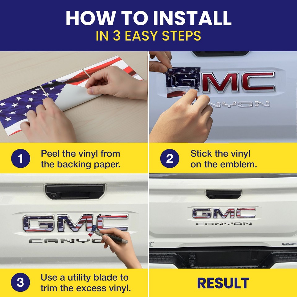 GMC Canyon American Flag Tailgate GMC Emblem Overlay Decals 2019-2026 ...