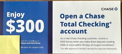 Chase $300 Bonus Offer for New Total Checking Account Coupon Exp 07/16 ...