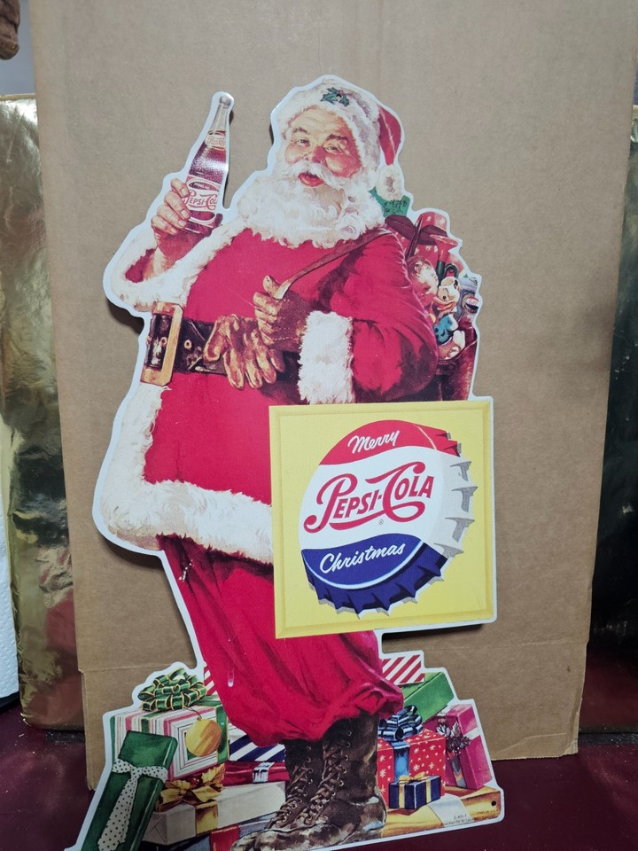 Vintage Santa Pepsi Cola Merry Christmas Advertising Litho Stout Tin ...