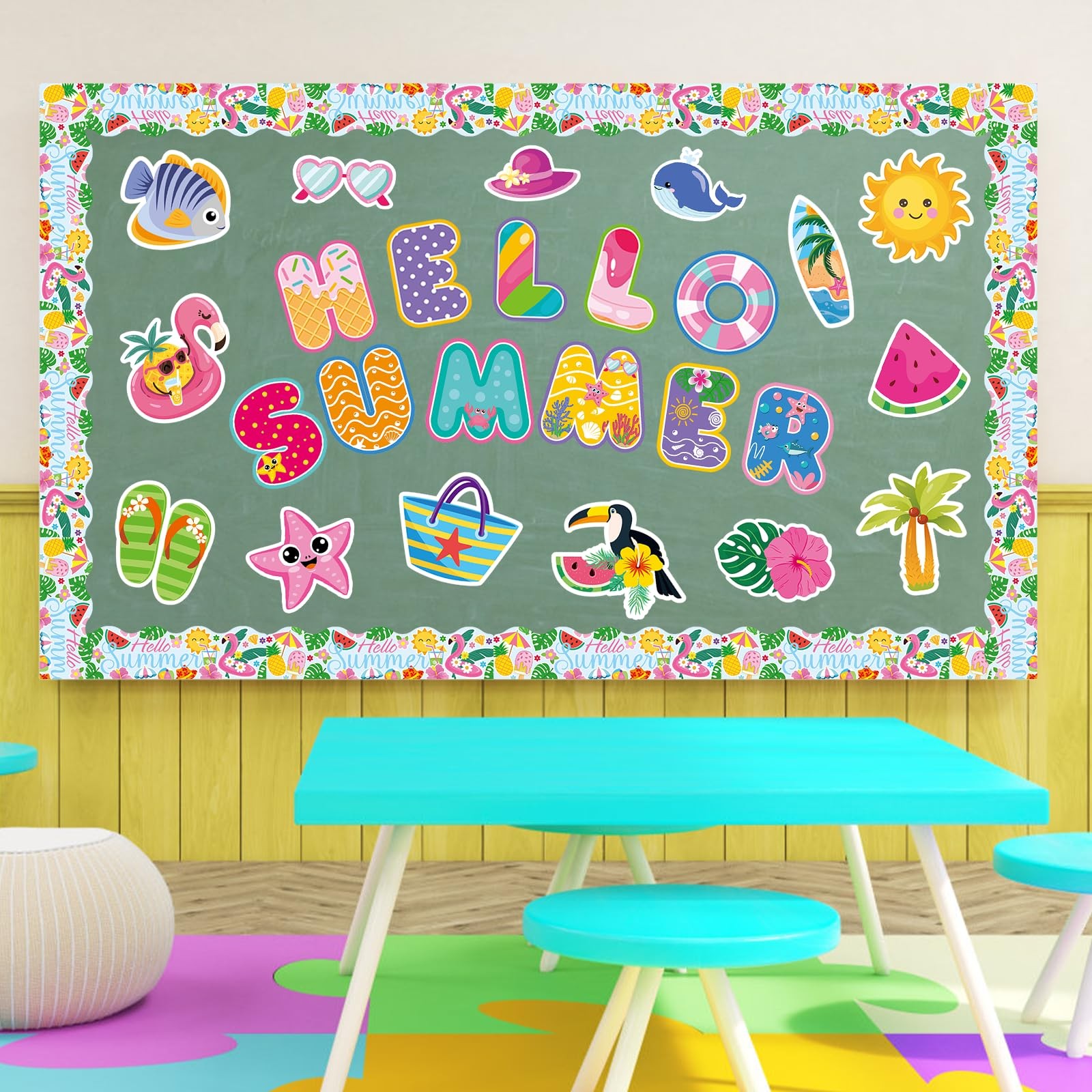 58Pcs Summer Bulletin Board Decorations Set Hello Summer Cutouts ...