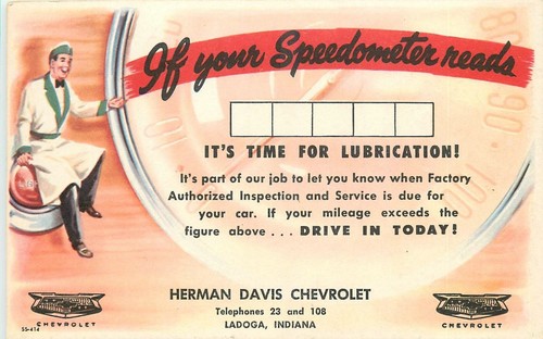 1940s Ladoga Indiana Chevrolet auto service advertising Postcard 25 ...