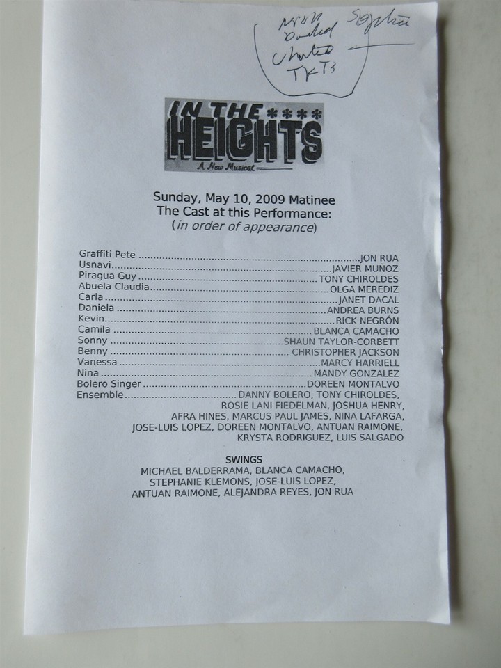 In the Heights May 10, 2009 PLAYBILL inserts Antuan Raimone Broadway ...