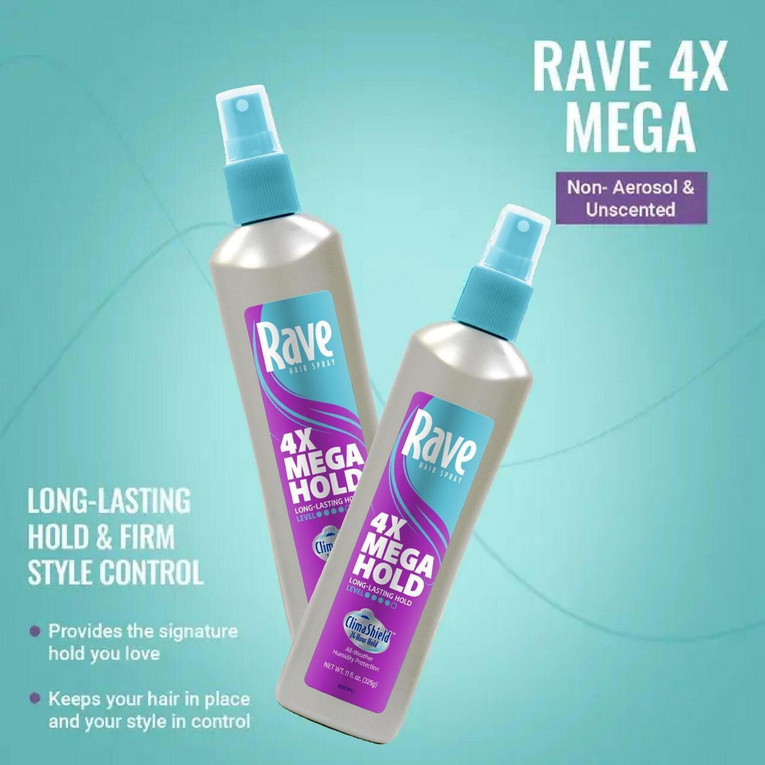 Rave 4X Mega Hold Non-Aeros Hair Spray Weather Protection, 11.0 FL OZ ...