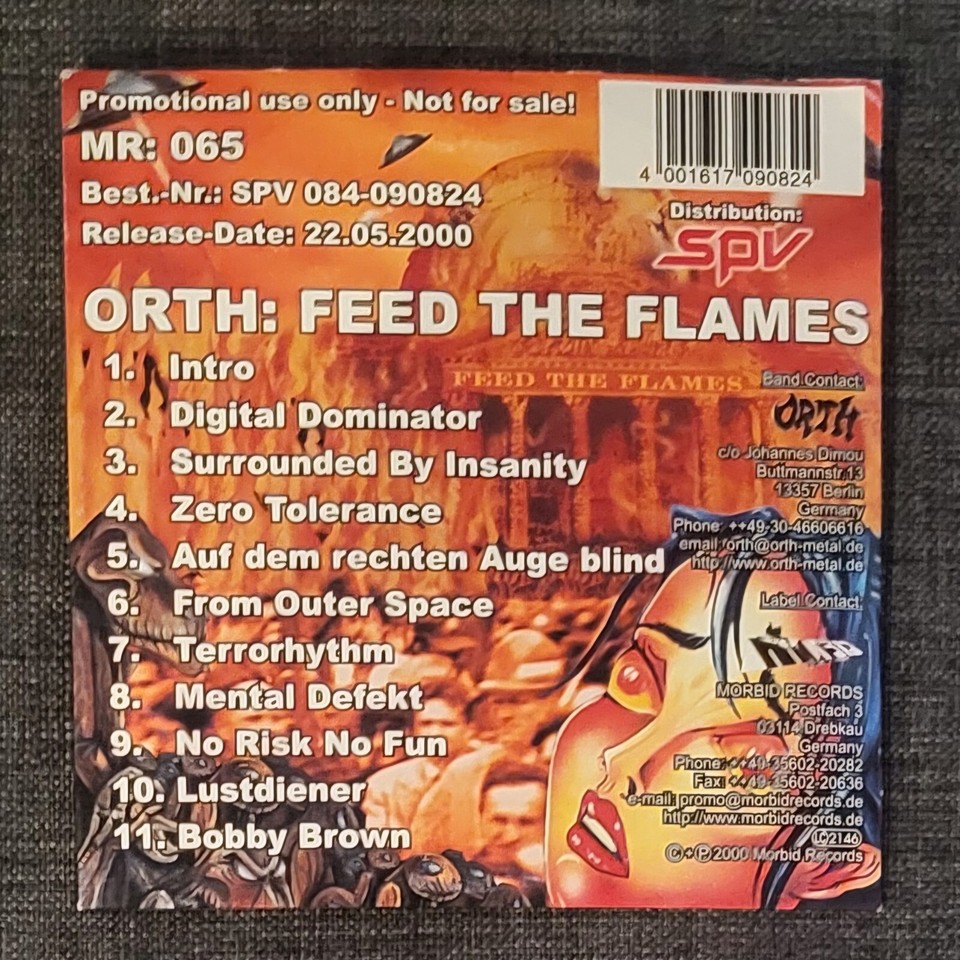 ORTH 'Feed The Flames' CD Promo RARE German Death Metal Destruction ...