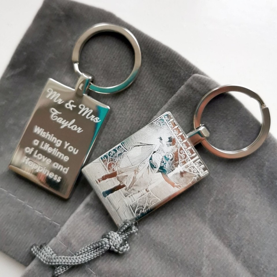 Rectangle Key Chain photo and text engraved, Personalised Keyring solid ...
