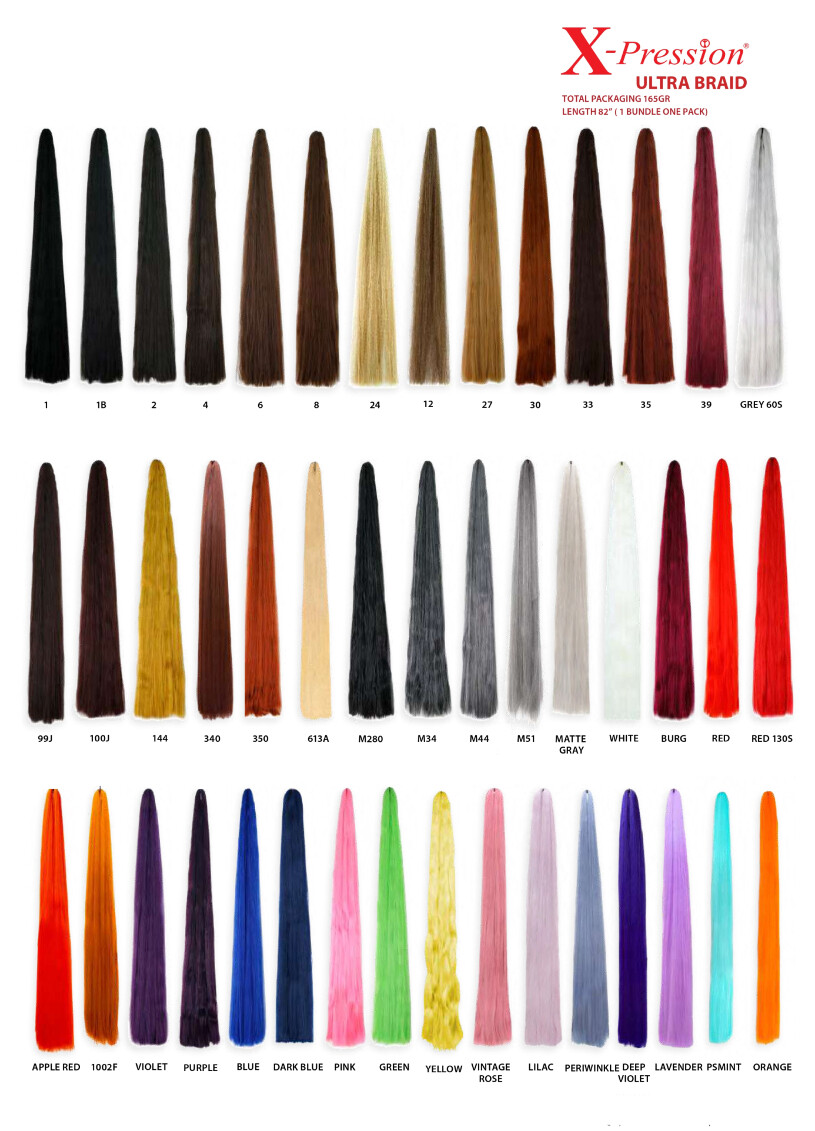 Xpression Hair Color Chart Xpression Ultra Braid Pre Stretched