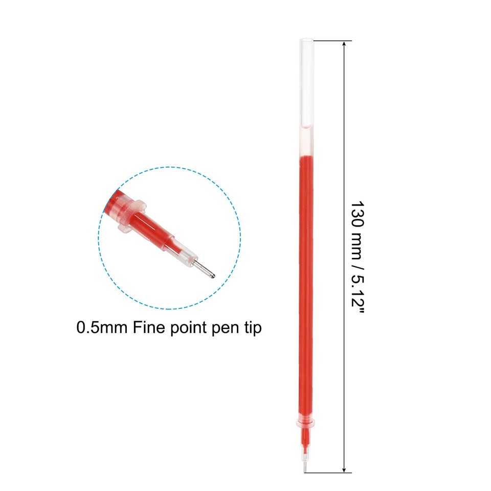 50pcs 130mm Gel Ink Pen Replace Refills 0.5mm Fine Tip Red Ink ...