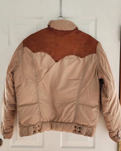 VTG Very Early ROCKY MOUNTAIN FEATHERBED JACKET BEIGE W/ LEATHER YOKE ...