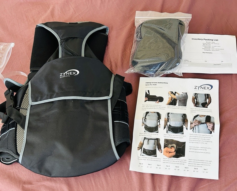 Zynex PRO TLSO 456 Lumbar Support Back Brace One Size Adjustable Black ...