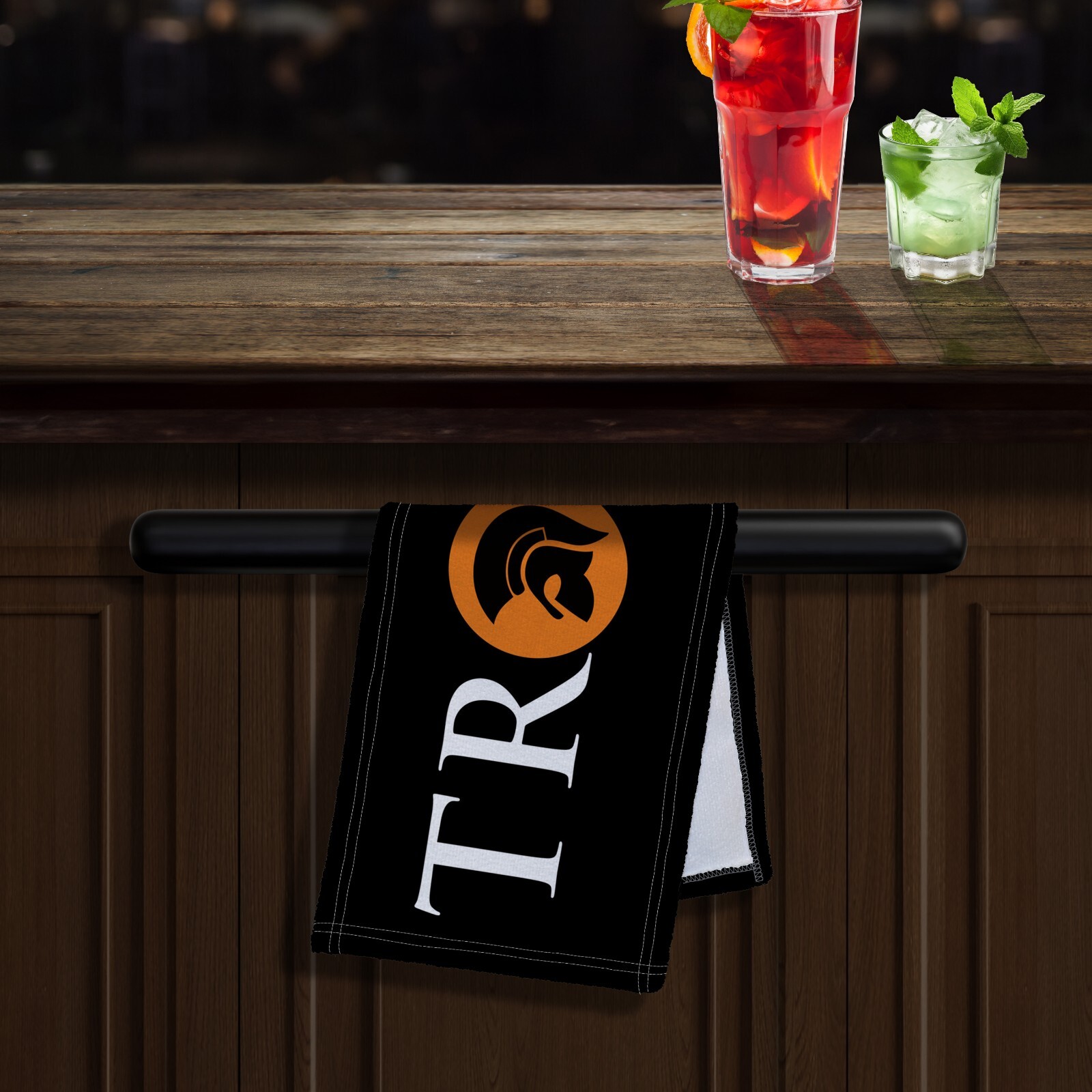 Black & Orange Trojan Design Microfibre Bar Towel Man Cave Pub Beer Mat ...