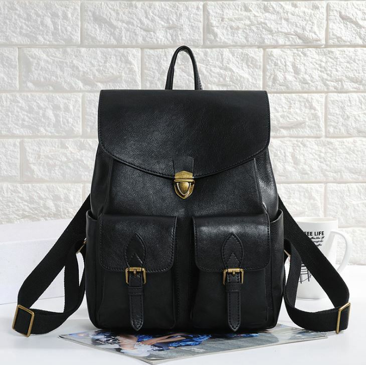 New Women Genuine Real Cow Leather Backpack Handbag Travel Book Bag ...