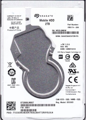 ST2000LM007 p/n: 1R8174-289 s/n: WDZ f/w: 0001 WU MAY 2019 2TB SATA 2.5 ...