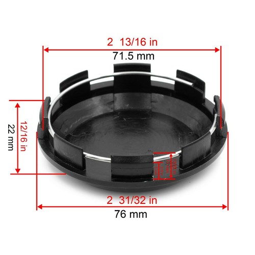 4pcs 76mm /71.5mm Wheel Center Hub Cap K77 Black With Steel Ring ...