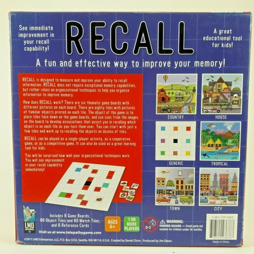 Recall Board Game Memory Improvement Tile Educational Classroom Seniors ...