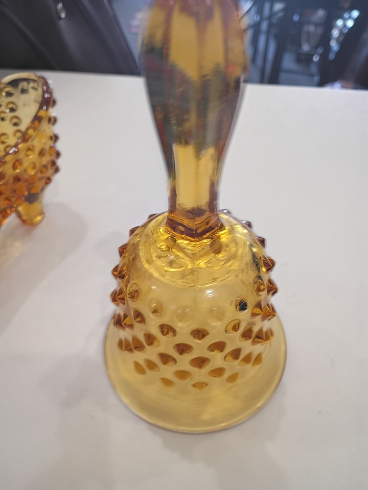 Fenton Hobnail Dinner Bell Art Glass 5.75” Colonial Amber Color Vintage ...