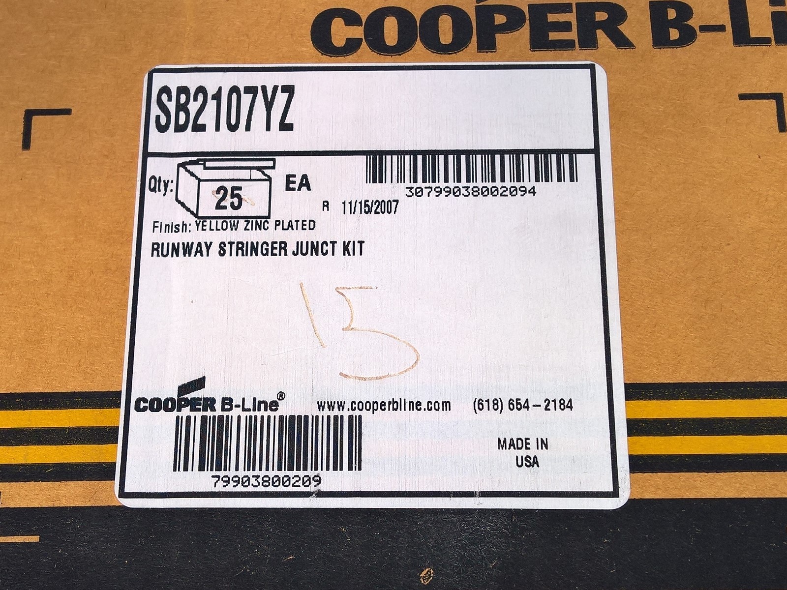 COOPER B-LINE SB2107YZ RUNWAY STRINGER JUNCTION KIT BUTT SPLICE CLAMP ...