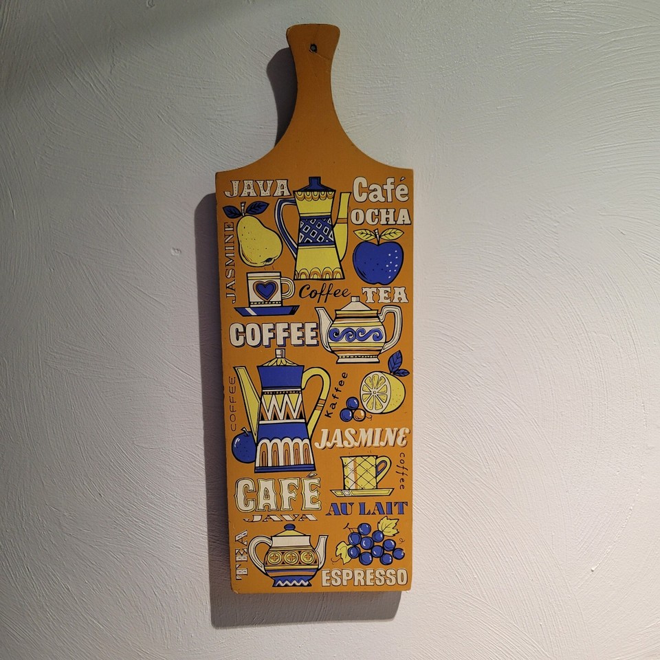 Vintage Coffee Tea Large Board Wooden Sign 24" Cafe Shop 60s 70s Bar ...