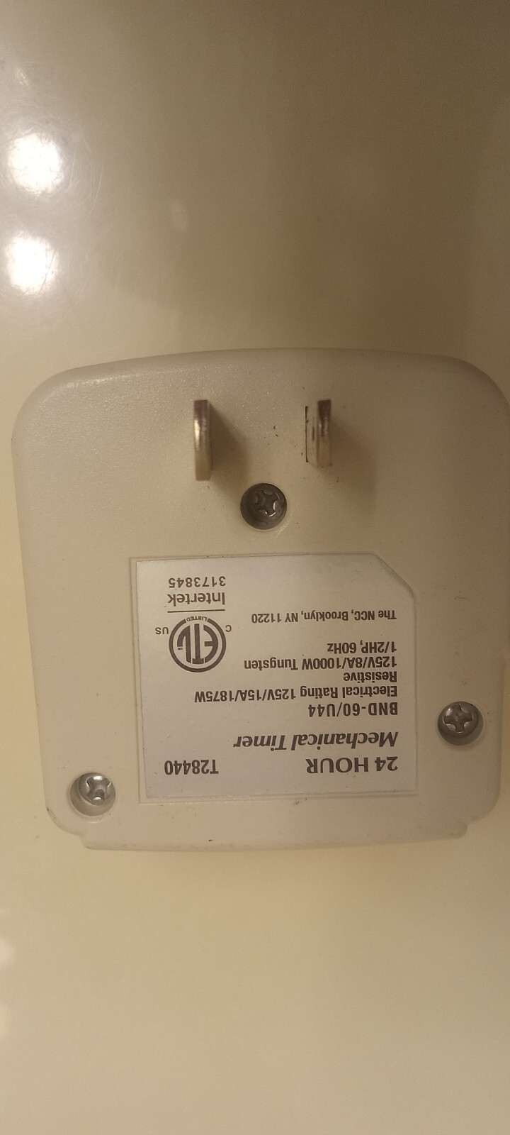 INTERTEK 24 HOUR MECHANICAL TIMER FOR HOUSE MODEL T28440 New And In 