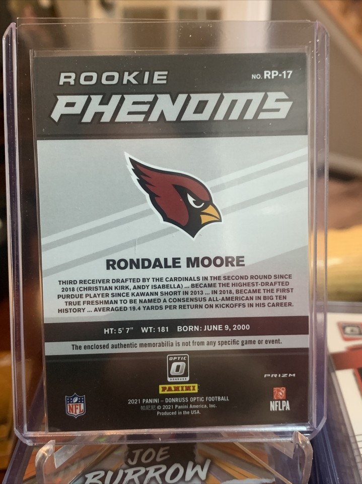 2021 OPTIC ROOKIE PHENOMS BLUE HYPER RONDALE MOORE MEM VERTICAL # RP-17 ...