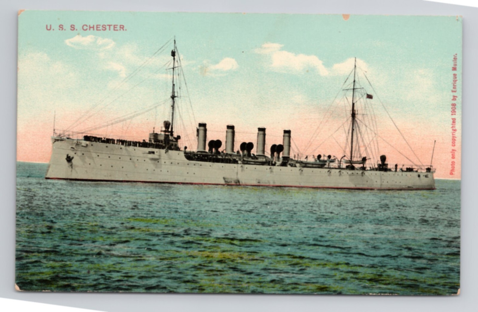 Military NAVY SHIP Scout Cruiser USS Chester CS-1 CL-1 c1909 Postcard ...