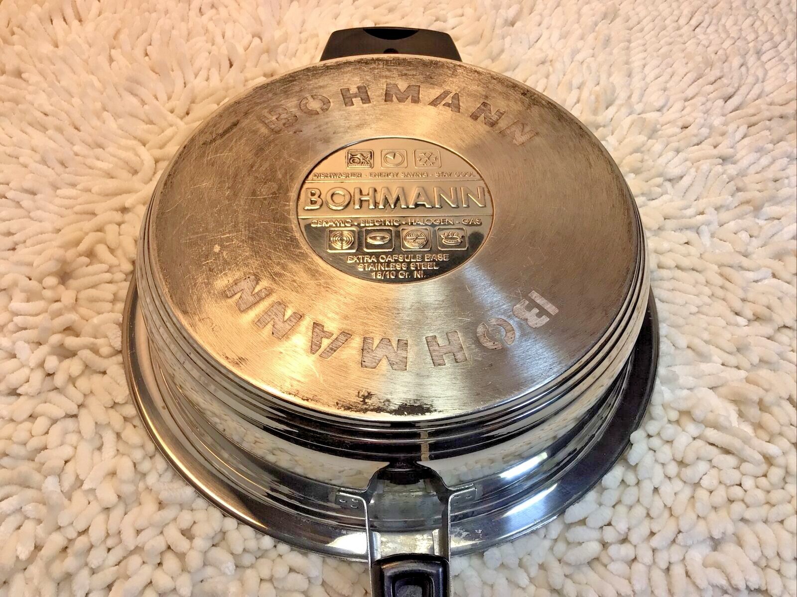 Chicken Fryer Pan Skillet BOHMANN 18/10 SS LARGE 10 1/4" VINTAGE Waffle ...