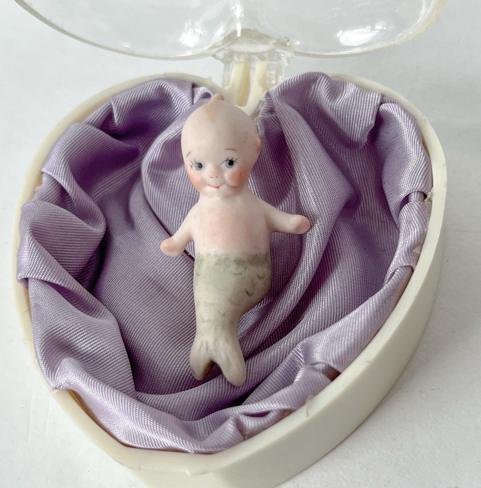 Baby MERMAID Kewpie Cupie Doll Wing Shelf Sitter Figurine Porcelain ...