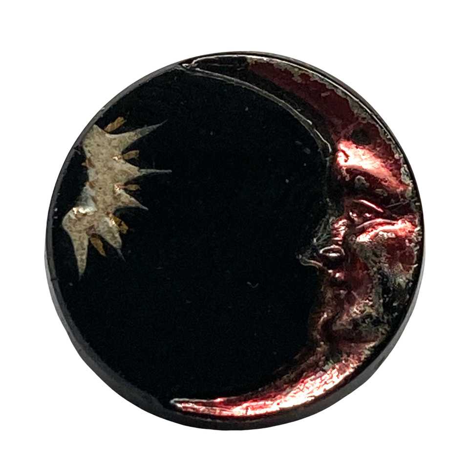 Lovely 19th Century Black Glass Button w Crescent Moon Man and Star | eBay
