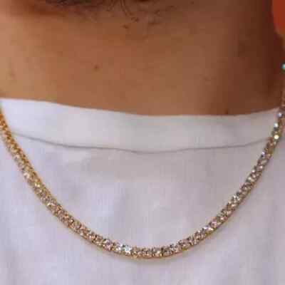 20Ct Round Lab Created Diamond Men's 18" Tennis Necklace 14k Yellow ...