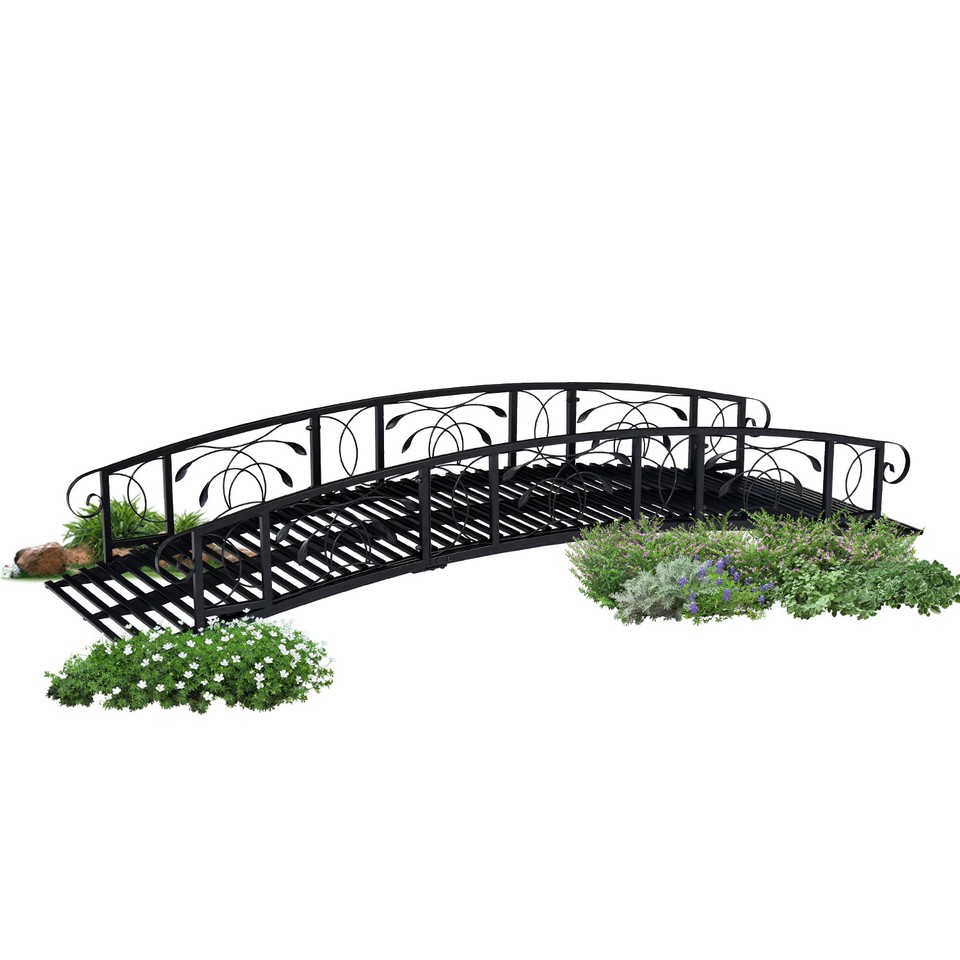 8 Ft Metal Garden Bridge Outdoor Backyard Decorative Pond Curved Bridge ...