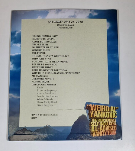 "Weird Al" Yankovic - 2018 Vanity Tour VIP Framed Setlist - May, 26 ...