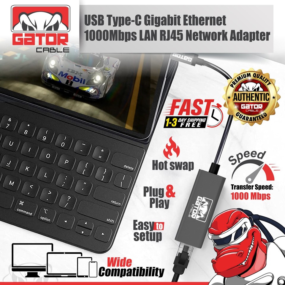 USB-C 3.1 Gigabit Ethernet LAN RJ45 1000Mbps Network Adapter for PC Mac ...