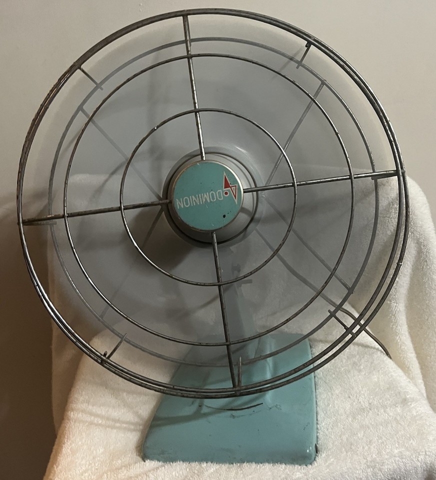 Vintage Dominion Model 2017 Light Blue Oscillating 4 Blade Desk Fan 12 ...