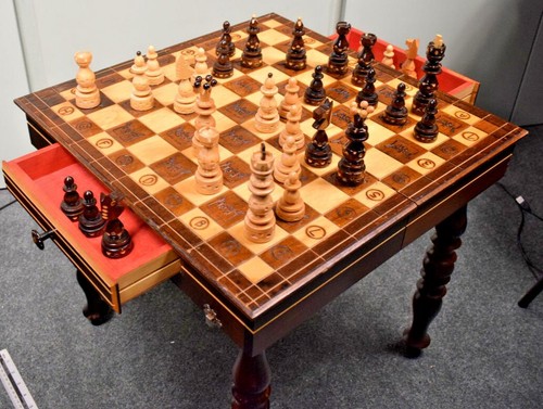 Luxury Folding Tournament Chess Table – 56cm Set w/ Drawers & Turned ...