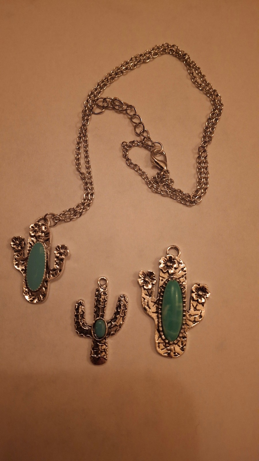3 Peruvian Cactus Charms, One with a Chain. New and unused. With Faux ...