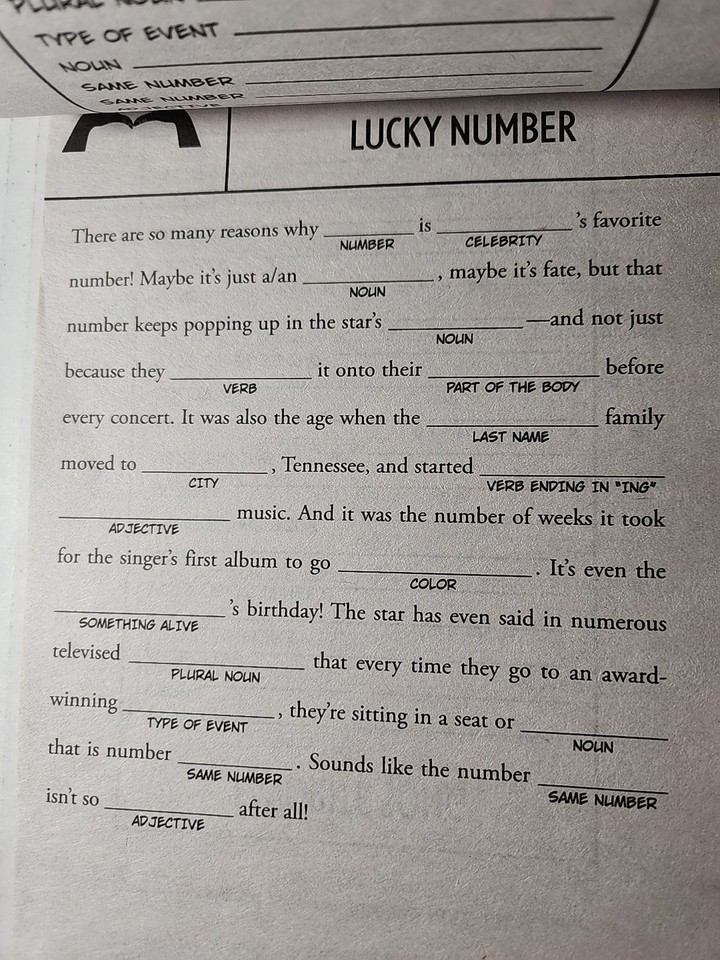 Mad Libs- Taylor Swift Edition "For the Fans", Fill In The Blank Word ...