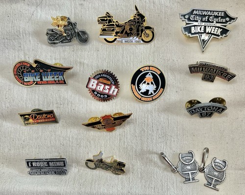Vintage Lot of Harley Davidson and Motorcycle Pins and 2 Jacket Pulls ...