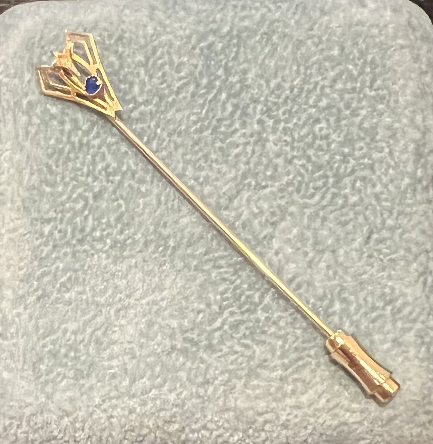 Antique Art Deco Blue Paste 10k Yellow Gold Stick Hat… - Gem