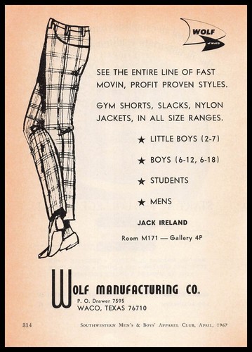 1967 Wolf Manufacturing Waco Texas Slacks Gym Shorts & Jackets Vintage ...