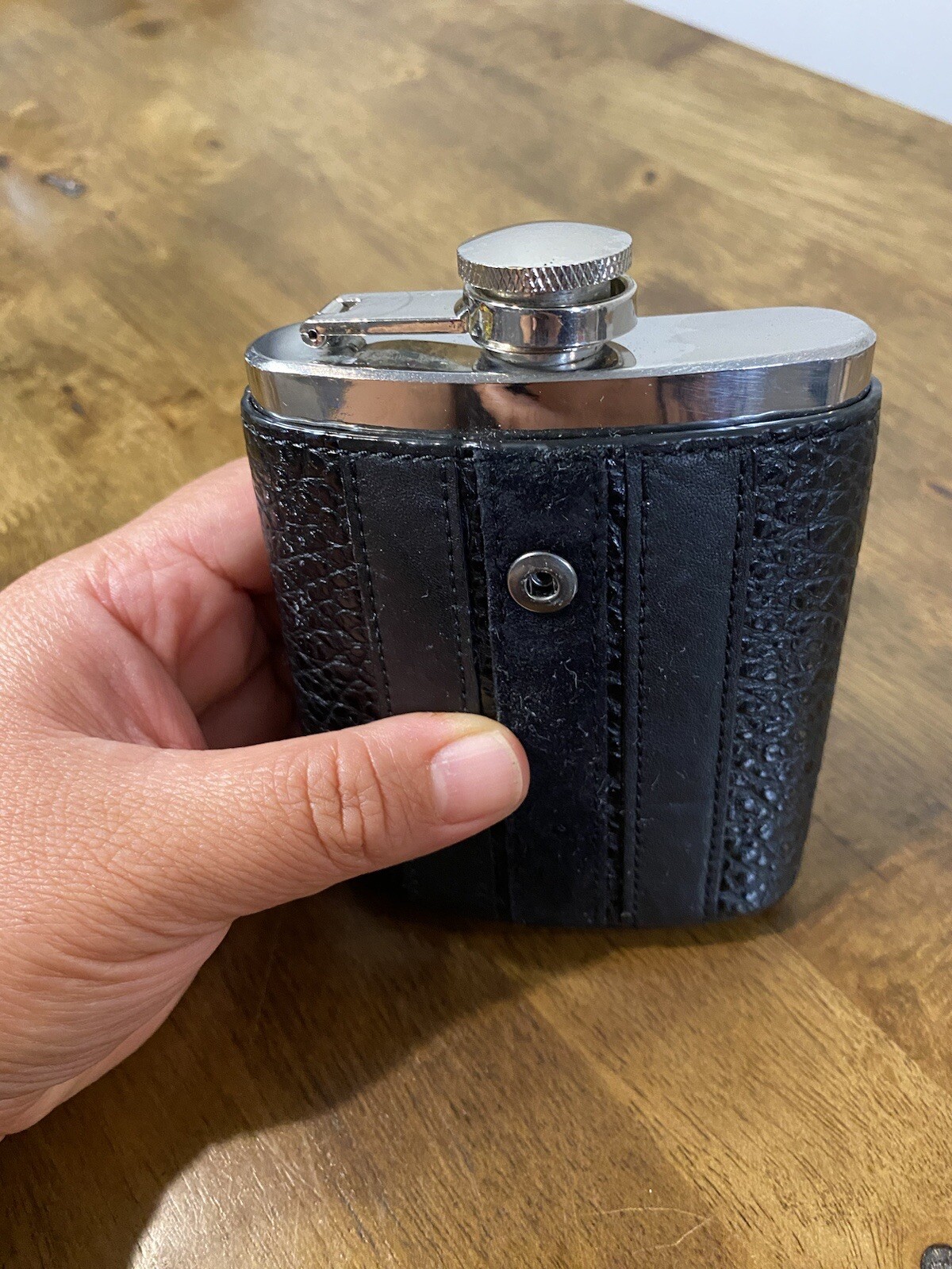 Coach Hip Alcohol Flask Varsity Stripe Embossed Black Calf Leather ...