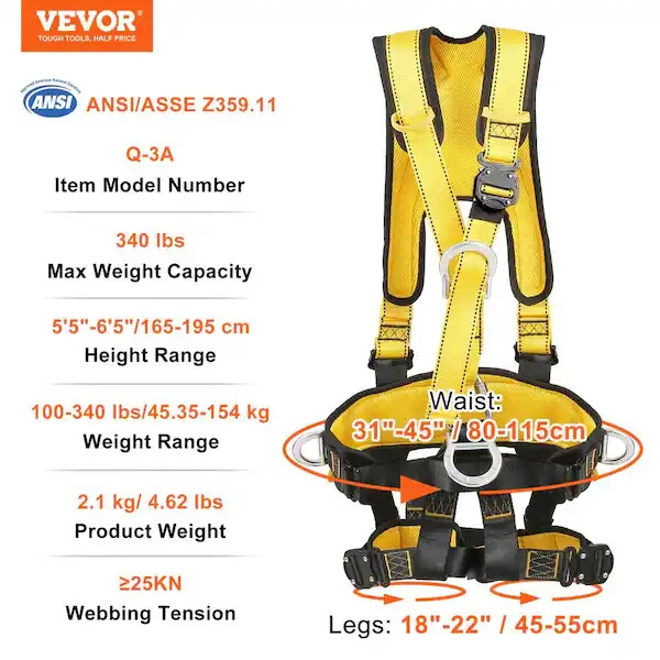 VEVOR Half Body Safety Harness Tree Climbing Harness Padding on Waist ...