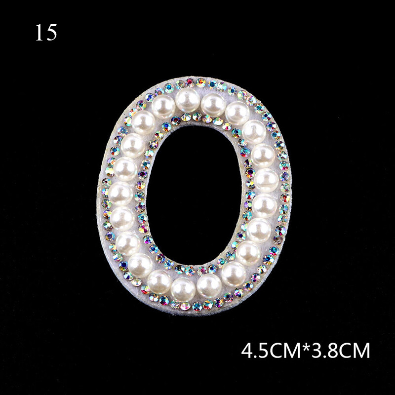 A-Z Letter Pearl Patches Rhinestone Iron Sew On Applique Alphabet ...
