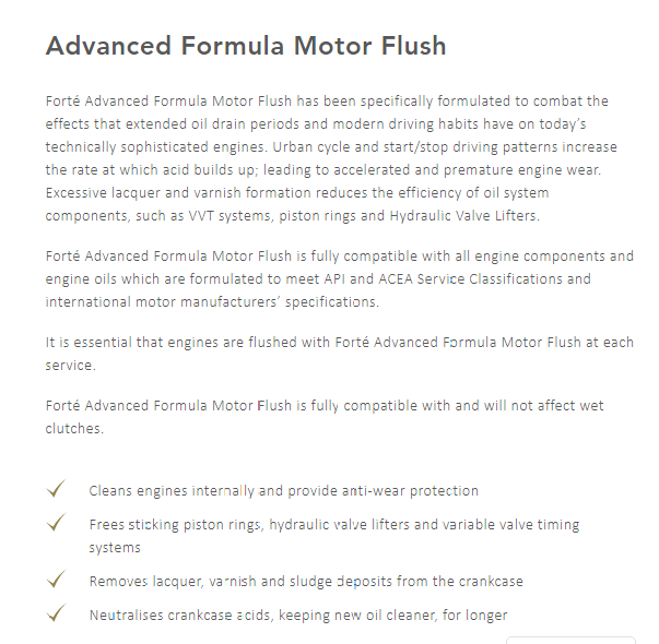 Forte Advanced Formula Motor Flush 400ml Engine Flush Cleans Engines ...