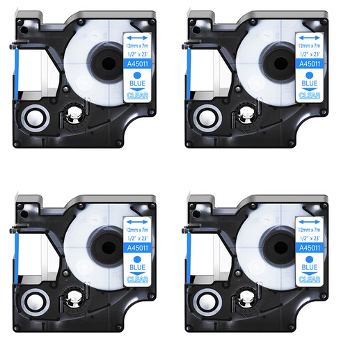 4PK Blue on Clear label tape 12mmx7m For DYMO D1 45011 LabelManager 200 ...
