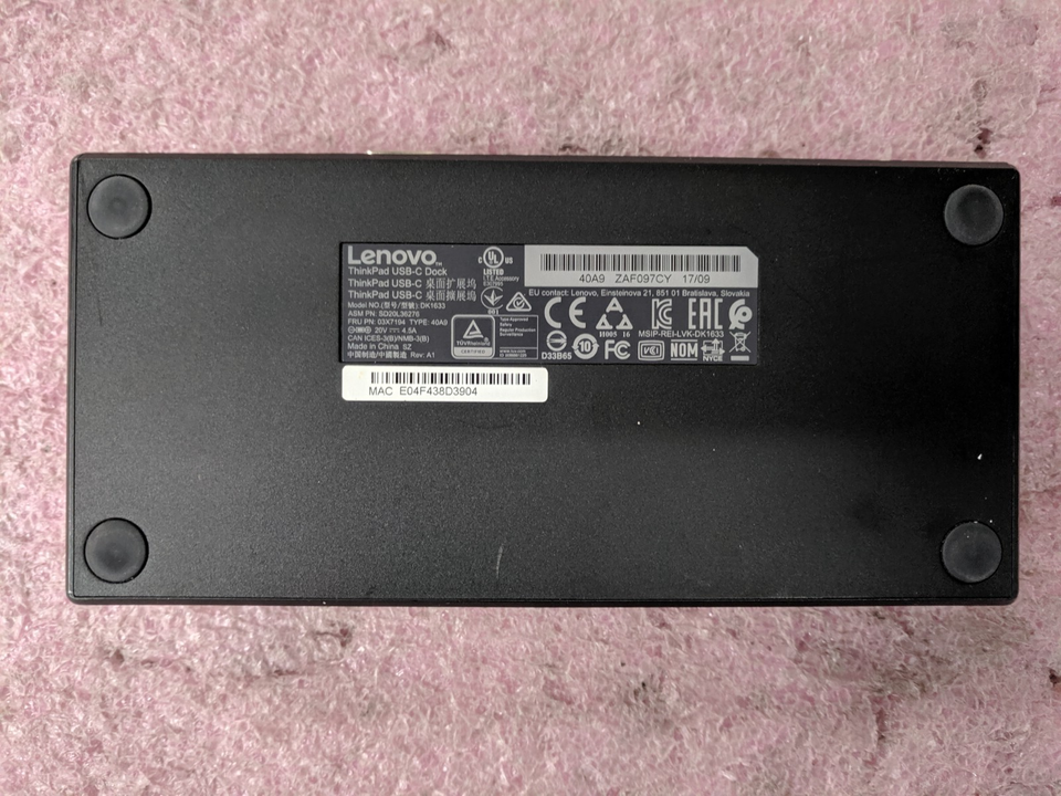 Lenovo ThinkPad USB-C Dock Docking Station DK1633 Type 40A9 w/PA | O284 ...