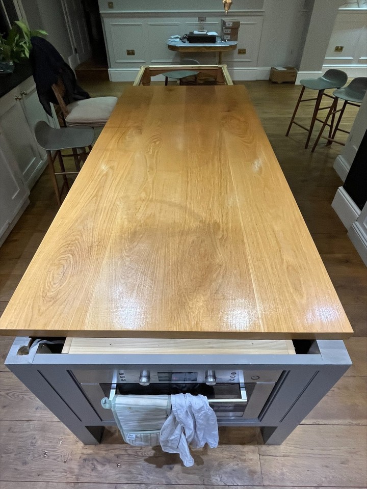 Solid oak kitchen worktop surface - 226.5CM Long x 98.5CM Wide x 4CM ...