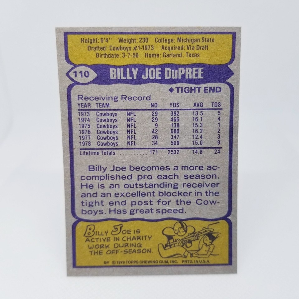 1979 Topps #110 Billy Joe DuPree Dallas Cowboys NFC All Pro TE NFL ...